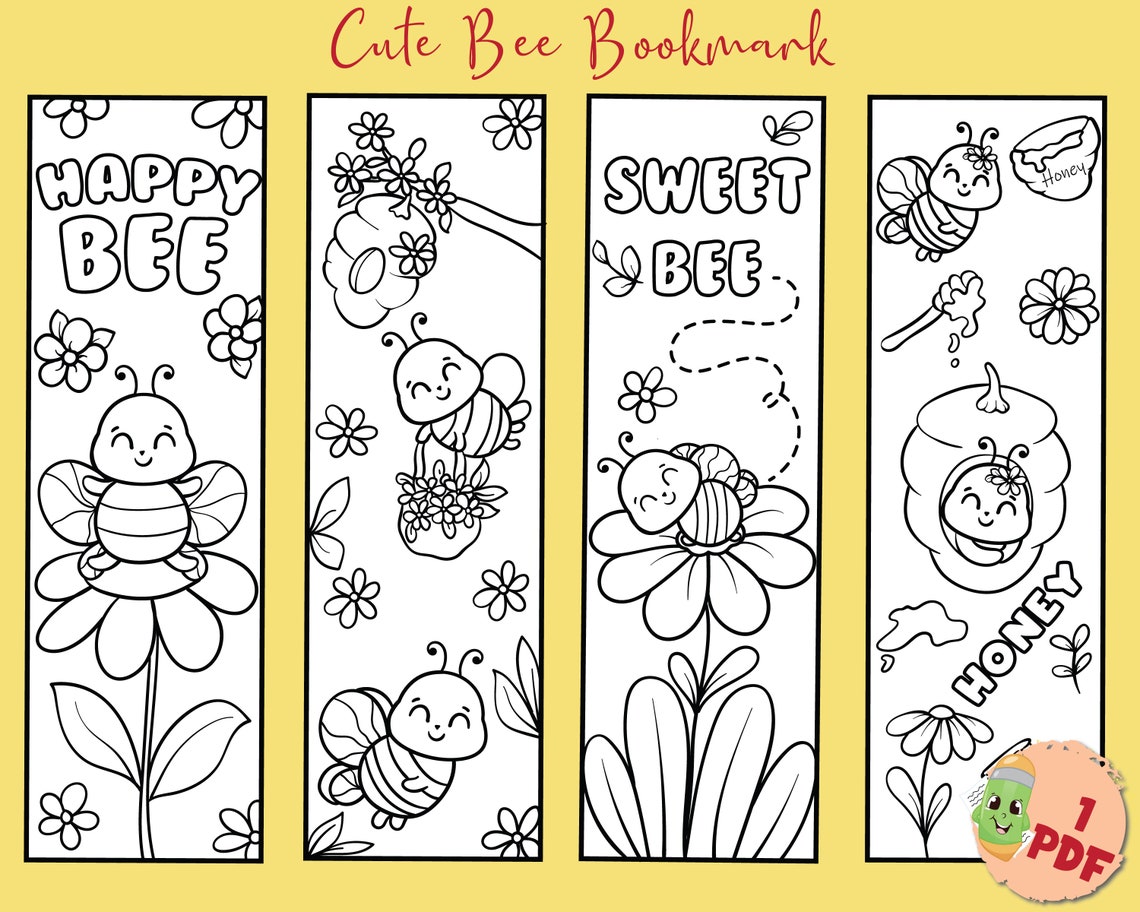 Printable Cute Bee Coloring Bookmarks for Kids, Baby Ducky, Autumn ...