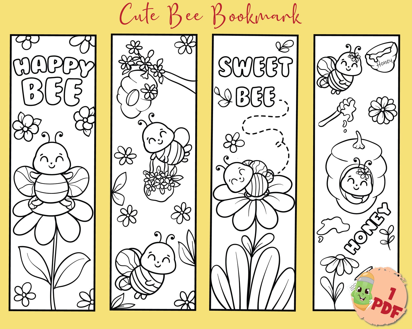 Printable Cute Bee Coloring Bookmarks for Kids, Baby Ducky, Autumn ...