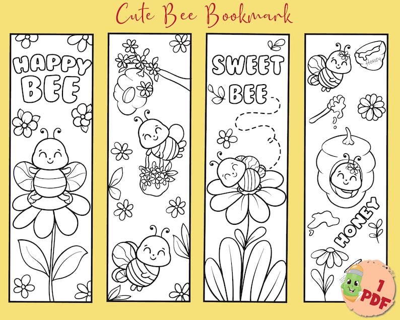 Printable Cute Bee Coloring Bookmarks for Kids, Baby Ducky, Autumn ...