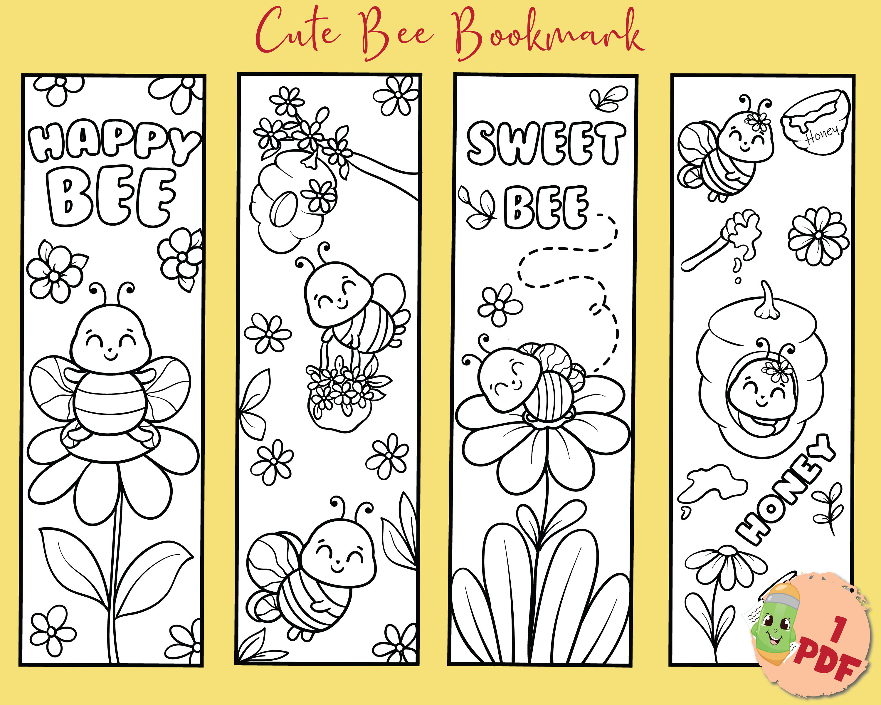 Printable Cute Bee Coloring Bookmarks for Kids, Baby Ducky, Autumn ...