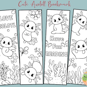 Printable Cute Axolotl Coloring Bookmarks for Kids, Baby Axolotl ...