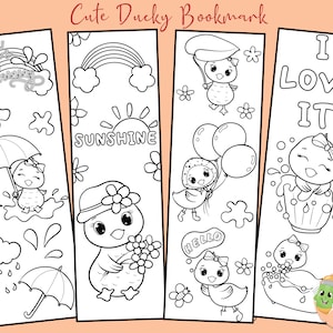 Printable Cute Duck Coloring Bookmarks for Kids, Baby Ducky, Summer ...