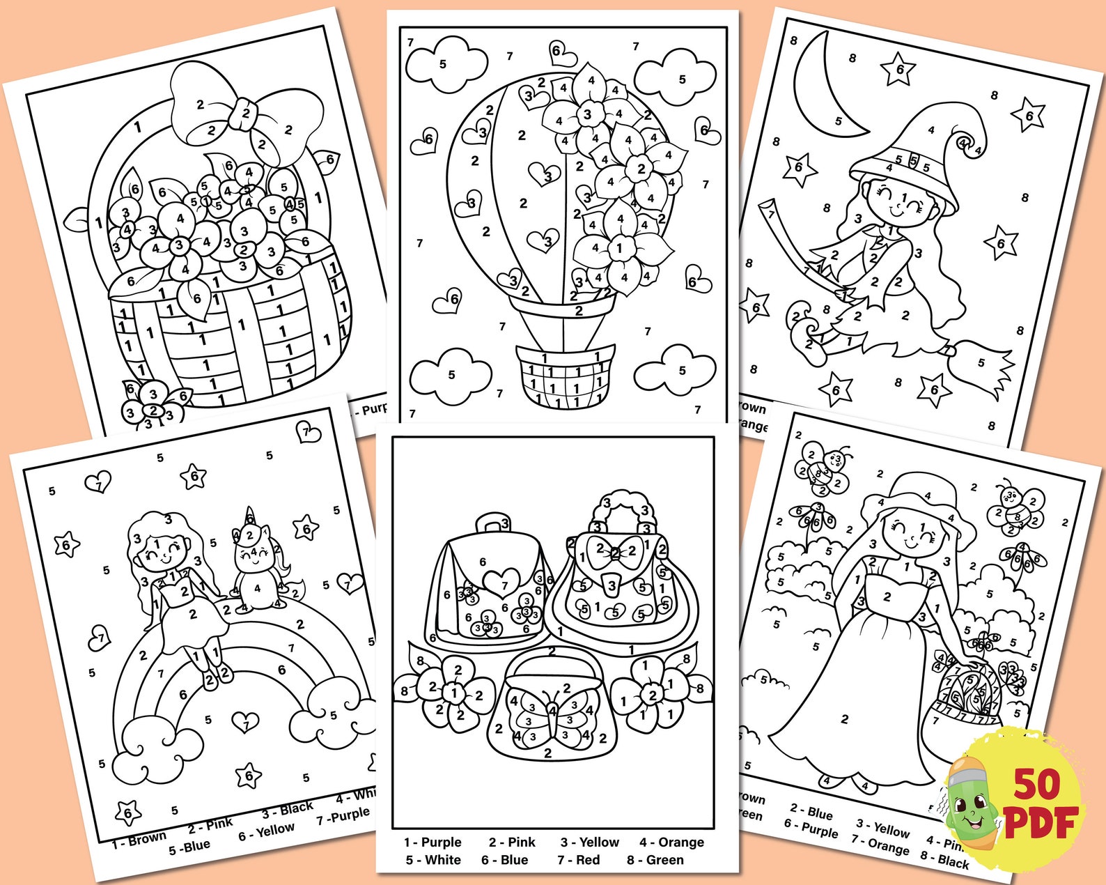 Printable Color by Numbers Coloring Pages for Kids and Girls, Coloring ...