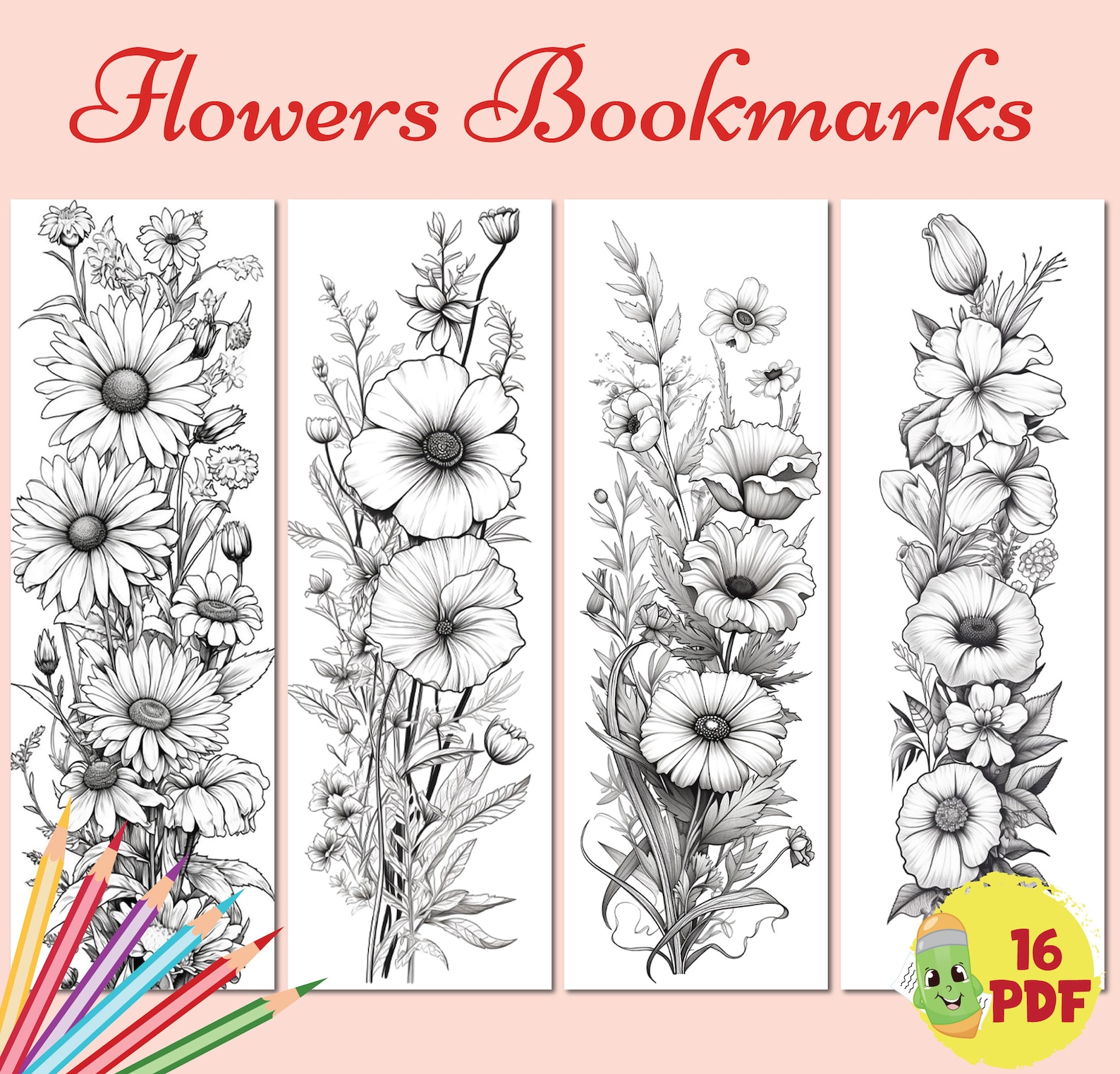 Printable Flowers Bookmarks for Kids and Adults, Digital Download ...