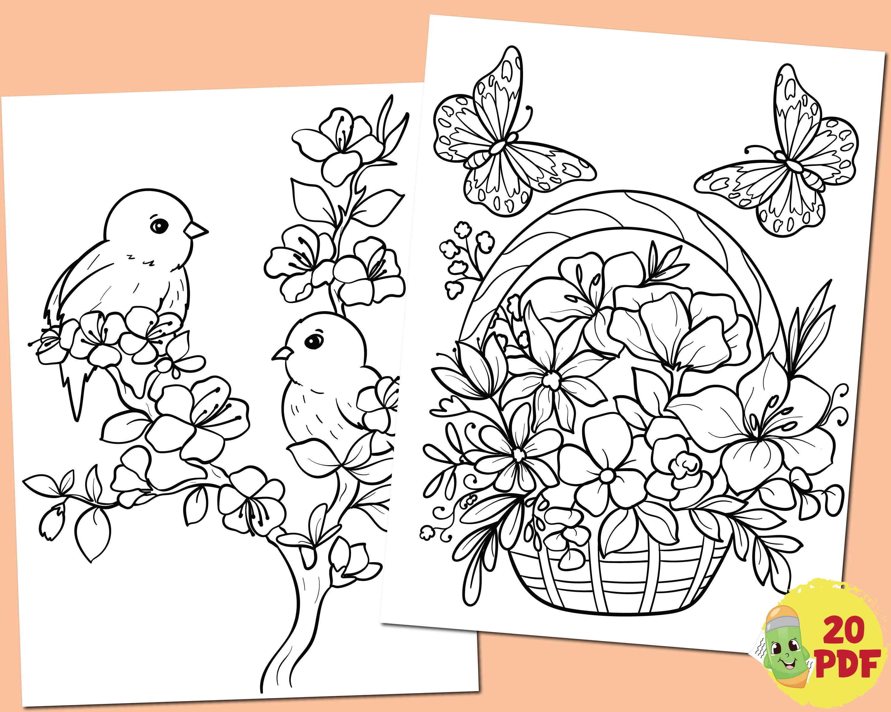 Large Print Spring Coloring Pages for Adults and Kids, Printable Easter ...