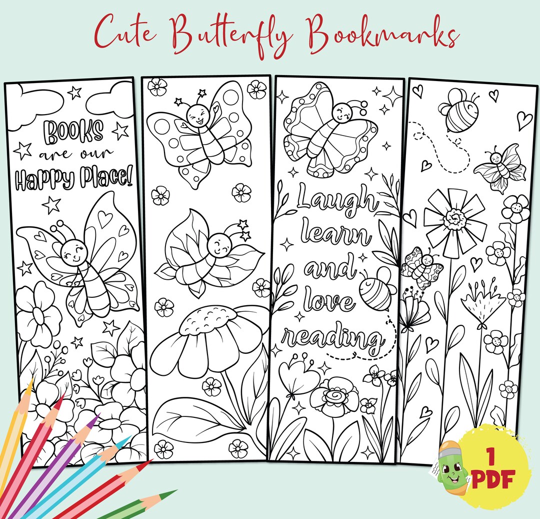 Printable Cute Butterfly and Bee Coloring Bookmarks for Kids, Insects ...