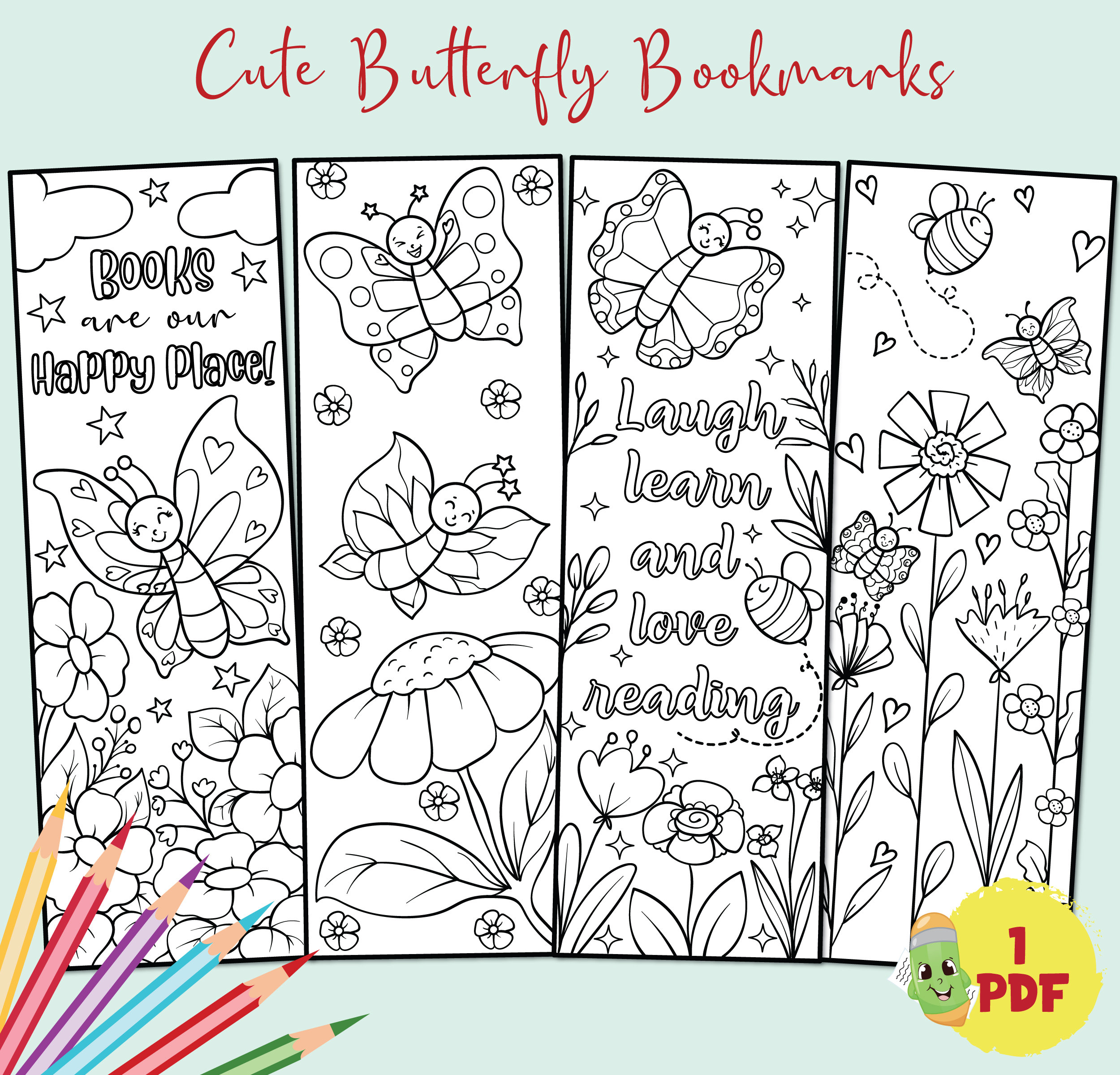 Printable Cute Butterfly and Bee Coloring Bookmarks for Kids, Insects ...