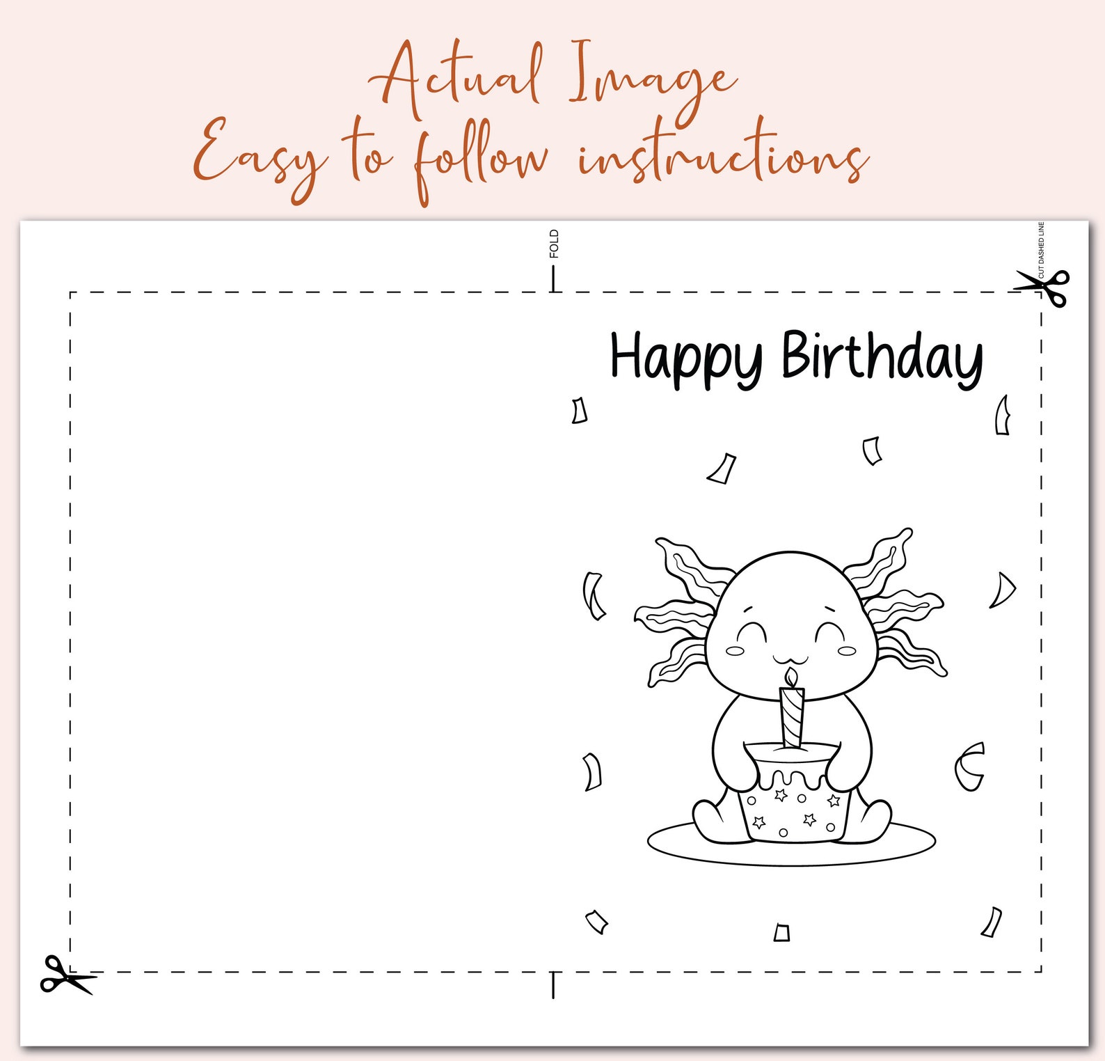 Printable Cute Axolotl Coloring Birthday Card, Printable Greeting Card ...