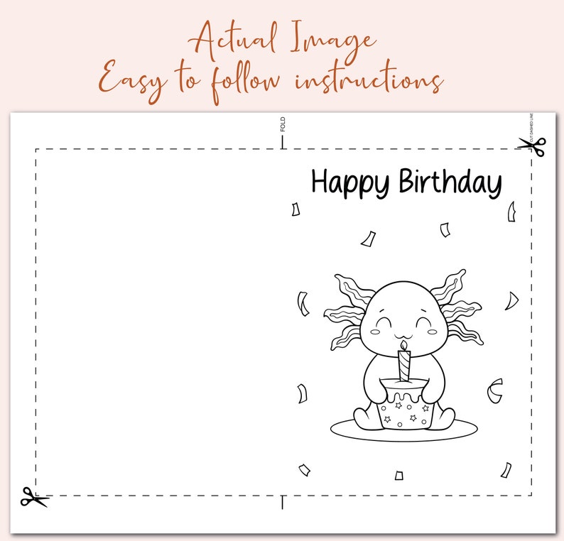 Printable Cute Axolotl Coloring Birthday Card, Printable Greeting Card ...