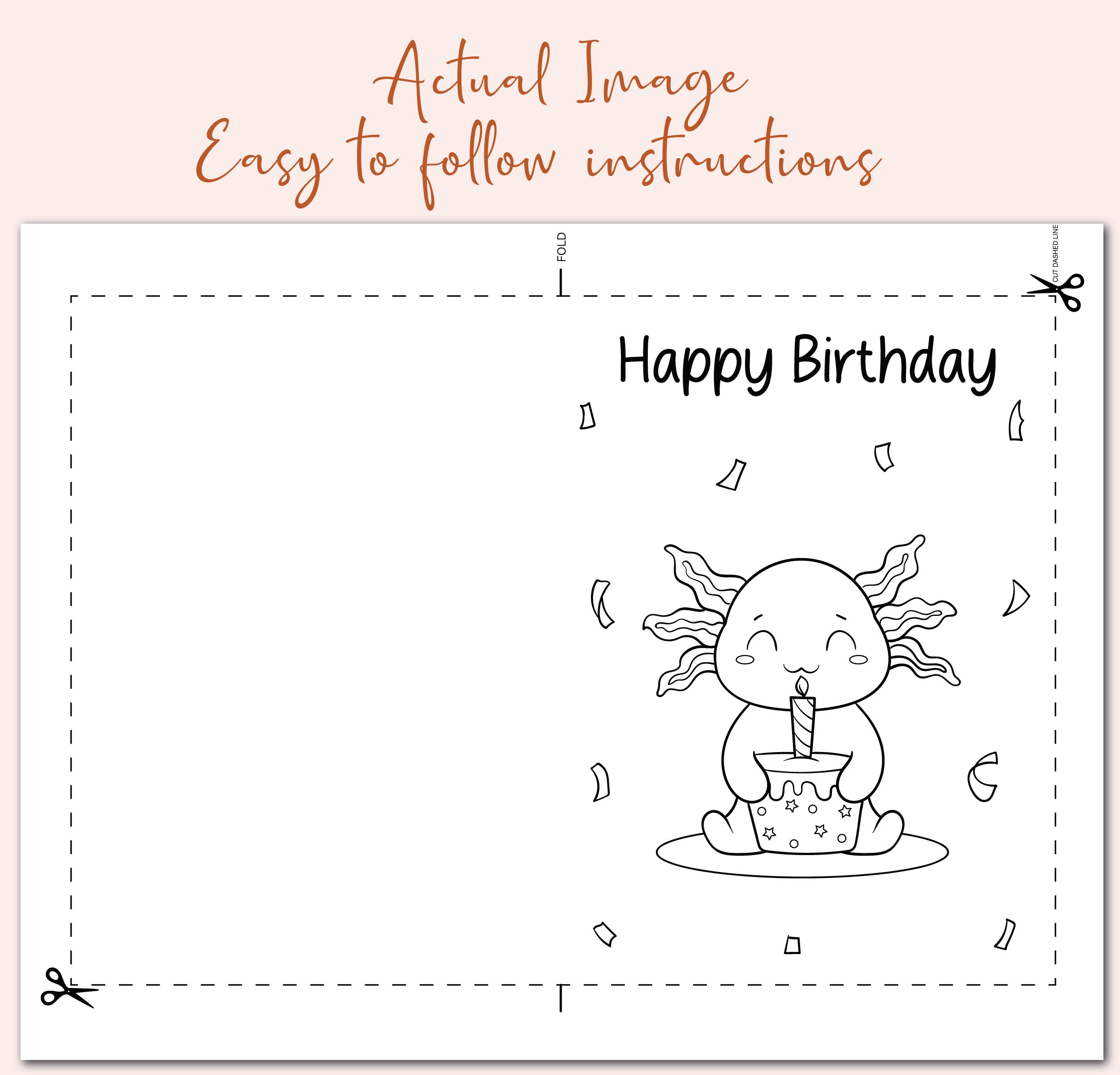 Printable Cute Axolotl Coloring Birthday Card, Printable Greeting Card ...