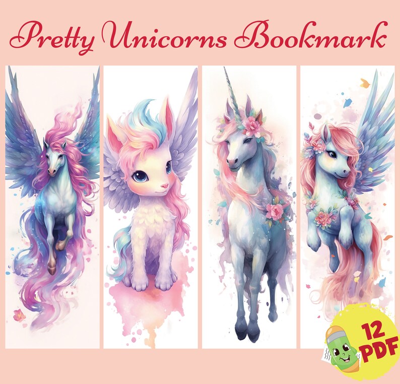 Printable Bookmark Cute Unicorn, Pretty Unicorn, Magical, Pink Unicorns ...