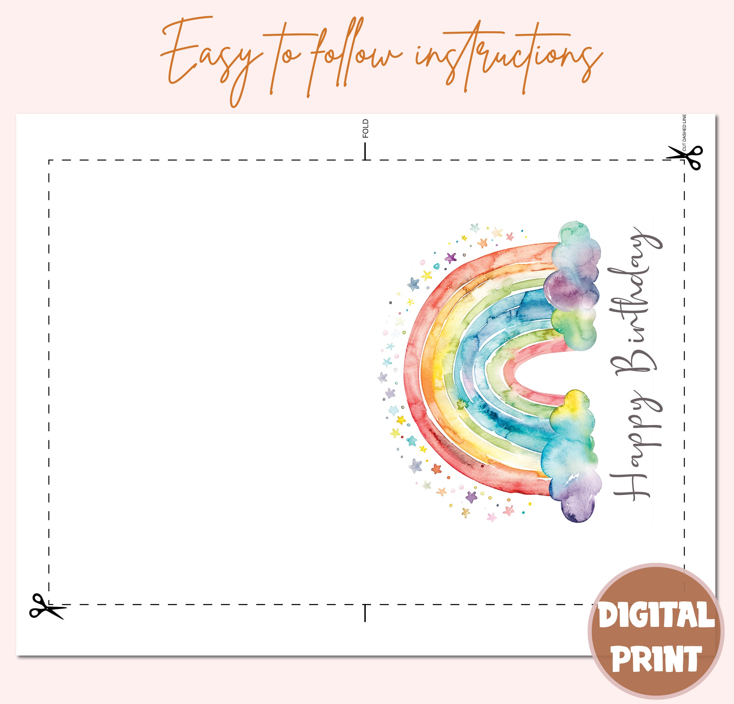 Printable Pastel Rainbow Birthday Card, Happy Birthday Greeting Card ...