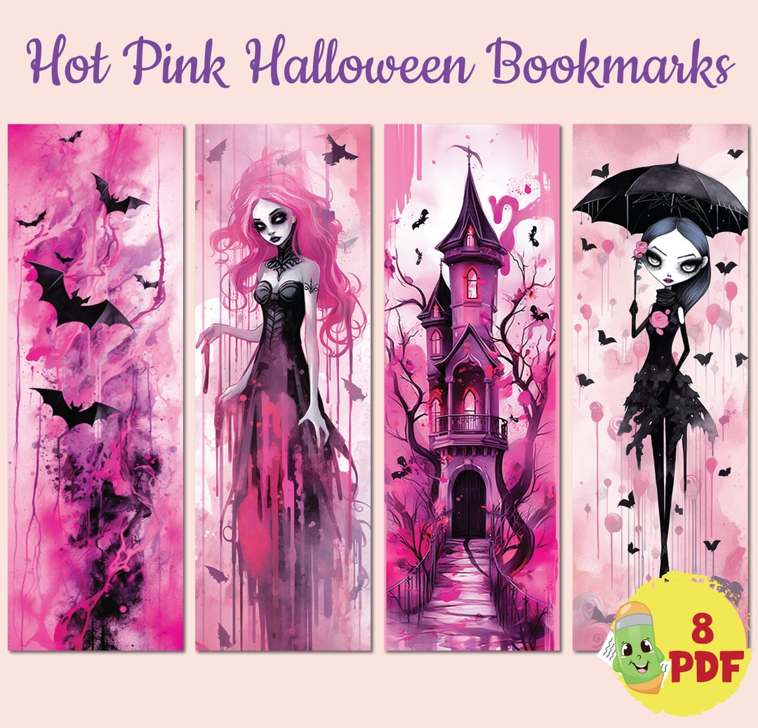 Printable Hot Pink Halloween Theme Bookmarks for Kids and Adults, Pink ...