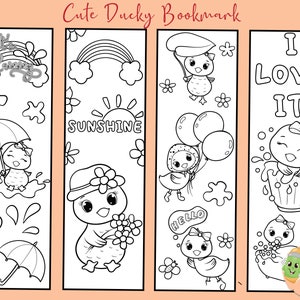 Printable Cute Duck Coloring Bookmarks for Kids, Baby Ducky, Summer ...