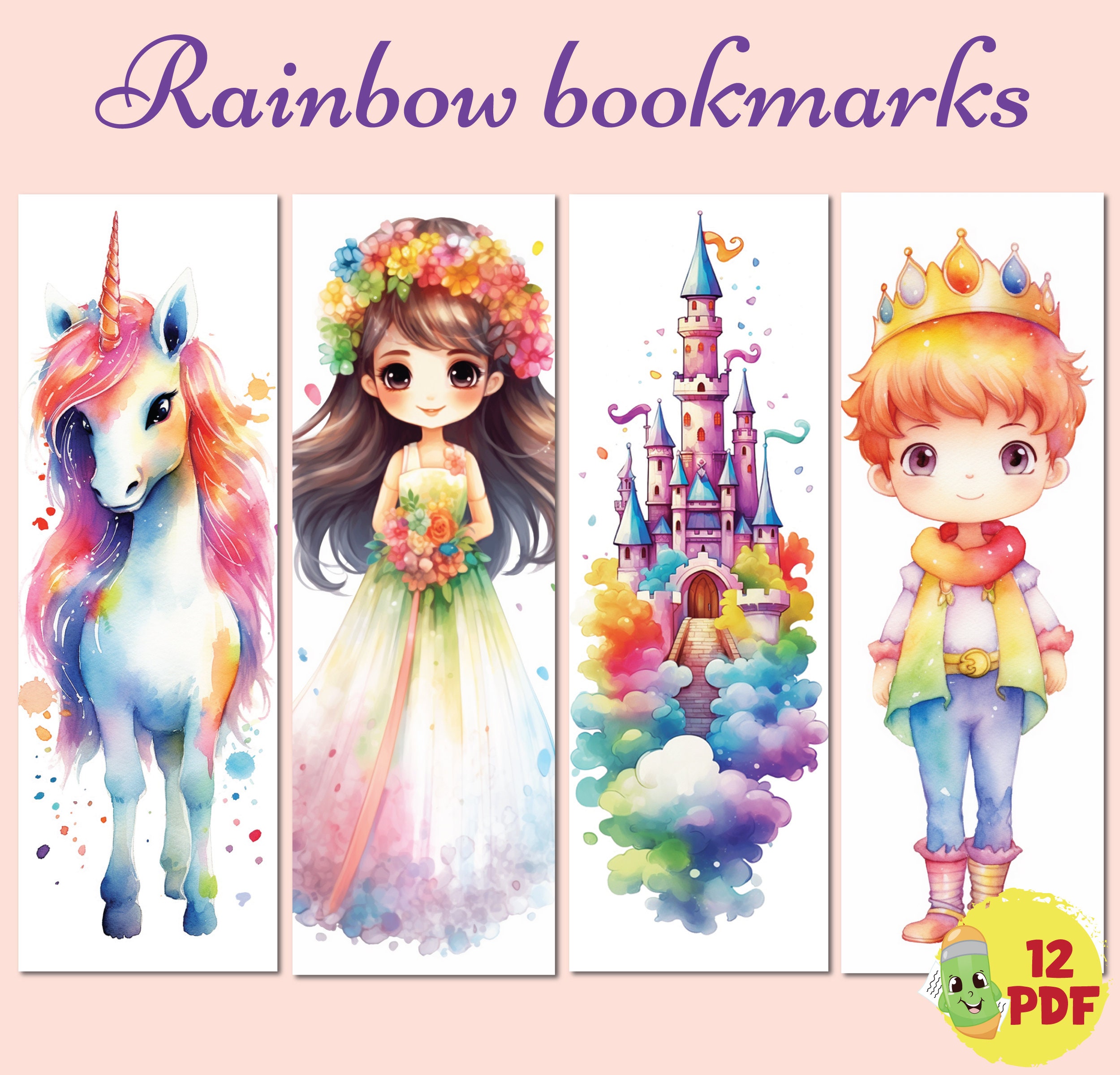 Printable Princess Rainbow Bookmarks for Kids and Adults, Castle ...