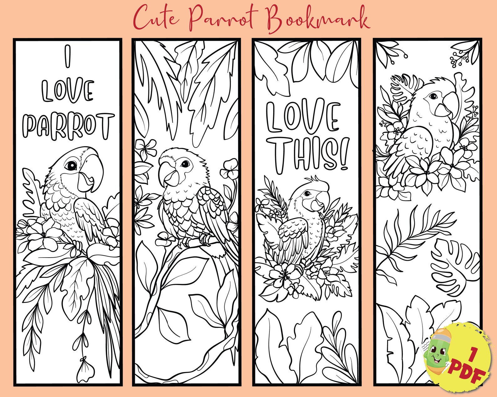 Printable Cute Parrot Bird Coloring Bookmarks for Kids - Etsy