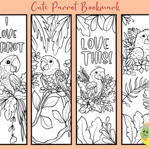 Printable Cute Parrot Bird Coloring Bookmarks for Kids, Activity Sheets ...