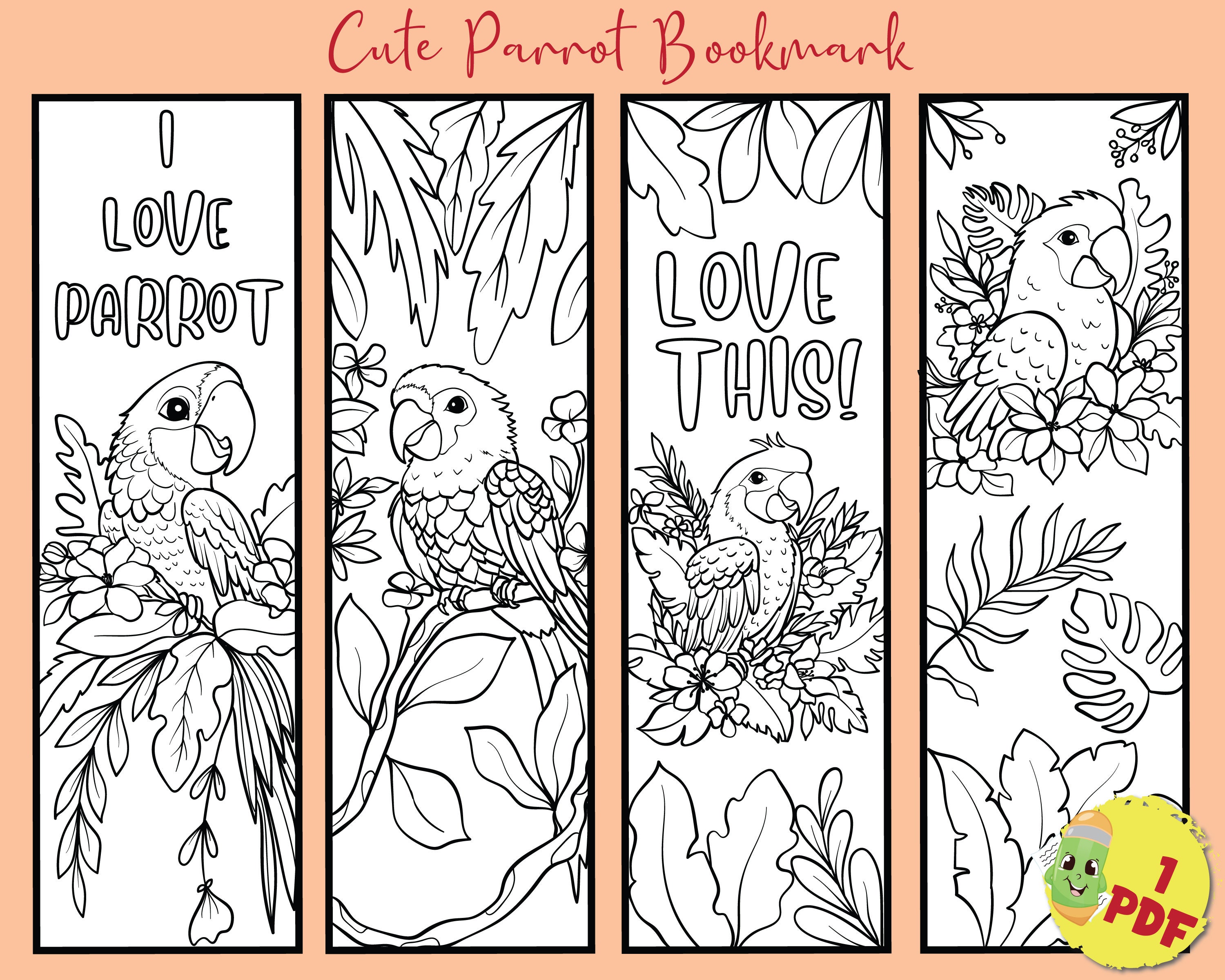 Printable Cute Parrot Bird Coloring Bookmarks for Kids, Activity Sheets ...