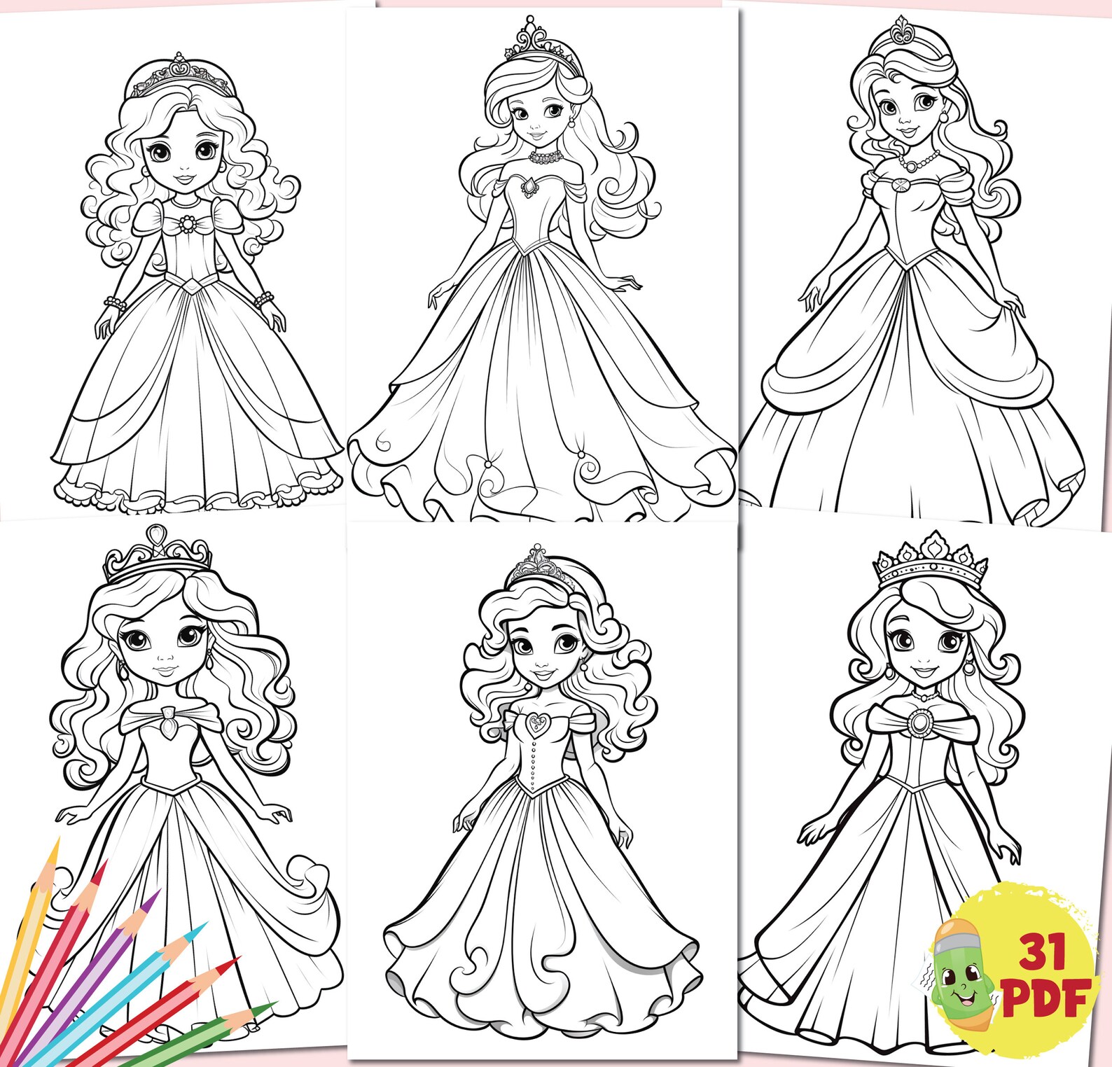 Printable Princess Coloring Page for Kids, Princesses Coloring Book ...