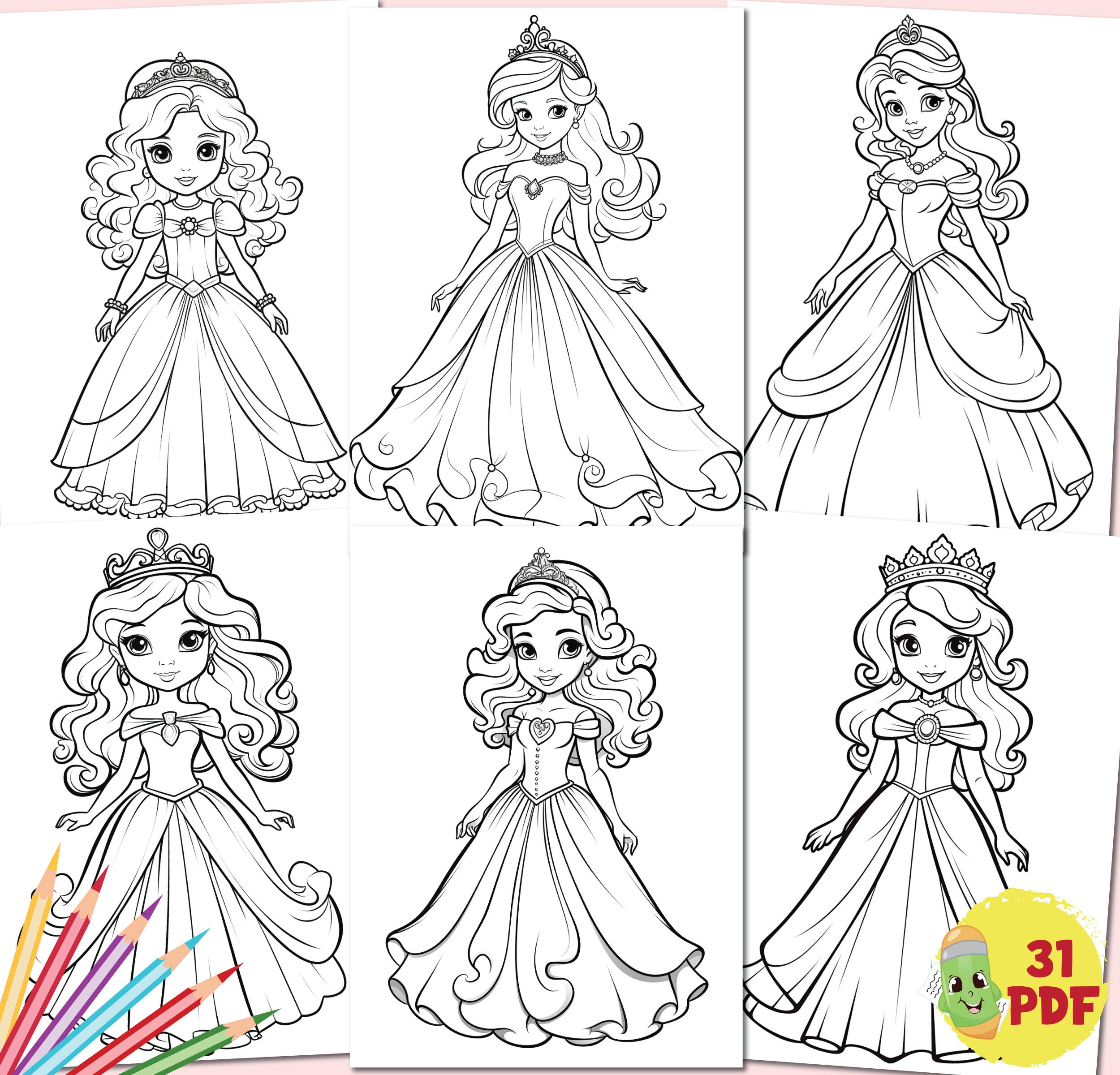 Printable Princess Coloring Page for Kids, Princesses Coloring Book ...