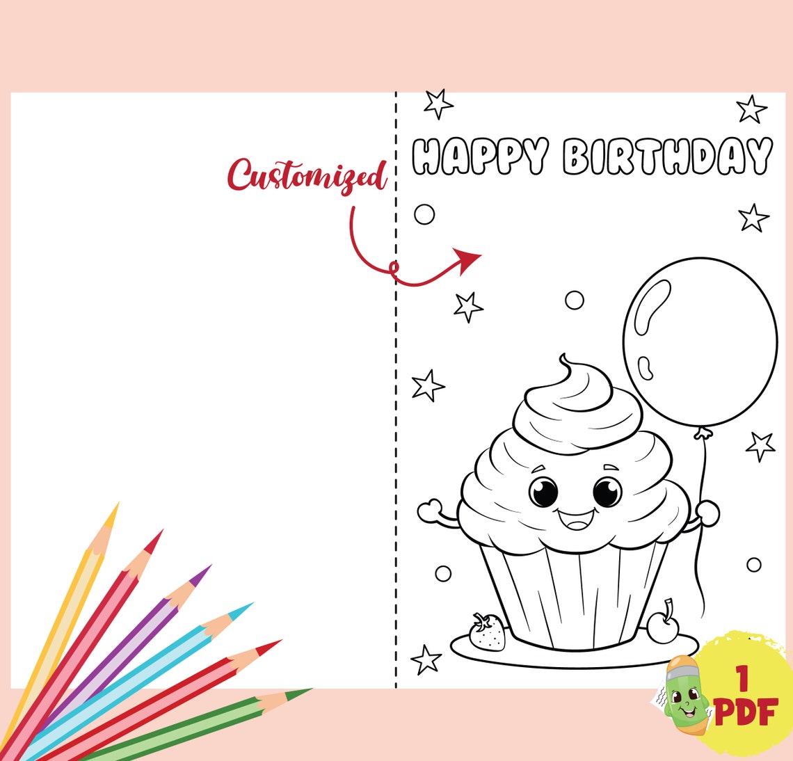 Printable Happy Birthday Card Coloring Pages, Personalized Card, Happy ...