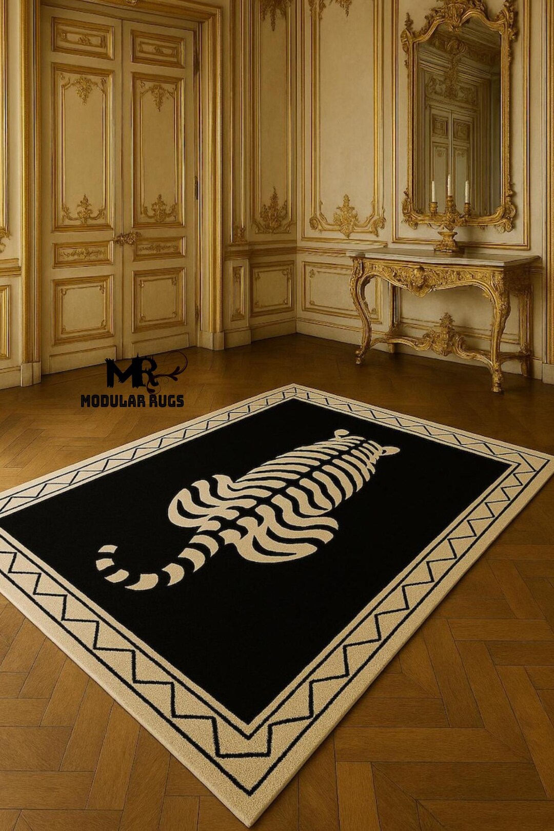 Modern Hand Tufted Bengal Tiger Rug | Black & White Wool Area Rugs ...
