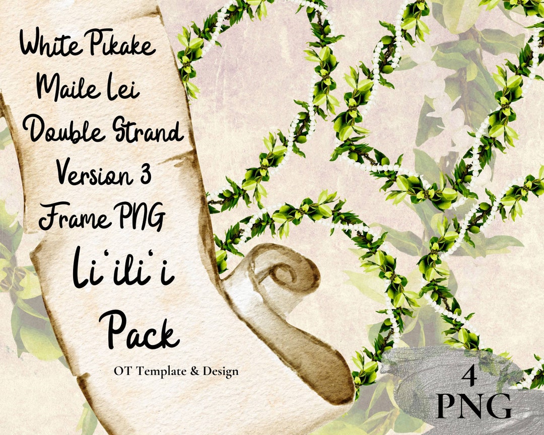 White Pikake Maile Lei Double Strand Frame PNG V3 Liilii Pack Hawaiian ...