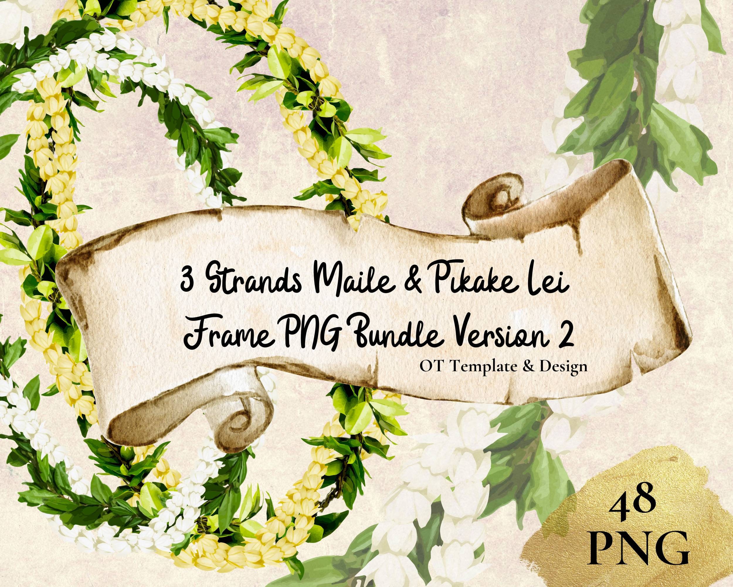 Maile & Pikake Lei 3 Strands Frames PNG Bundle Version 2, Digital ...