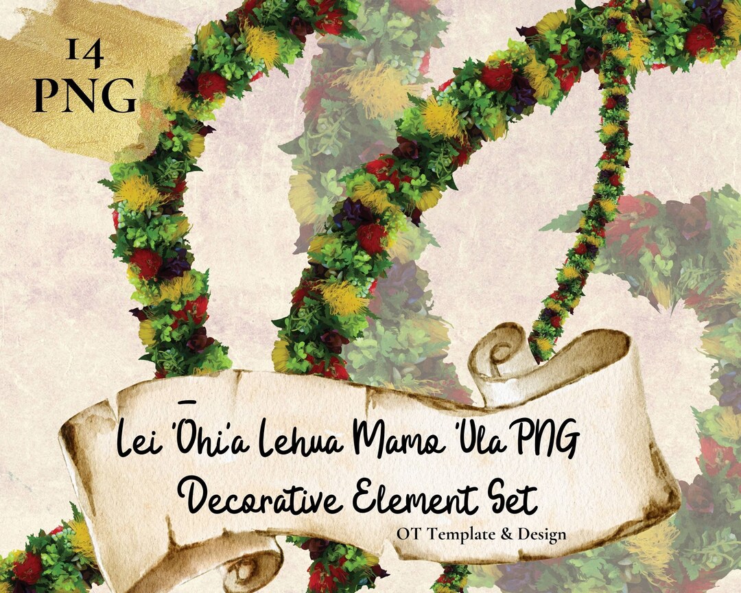 Ohia Lehua Lei, Hawaiian Flower PNG Decorative Element Set, Digital ...