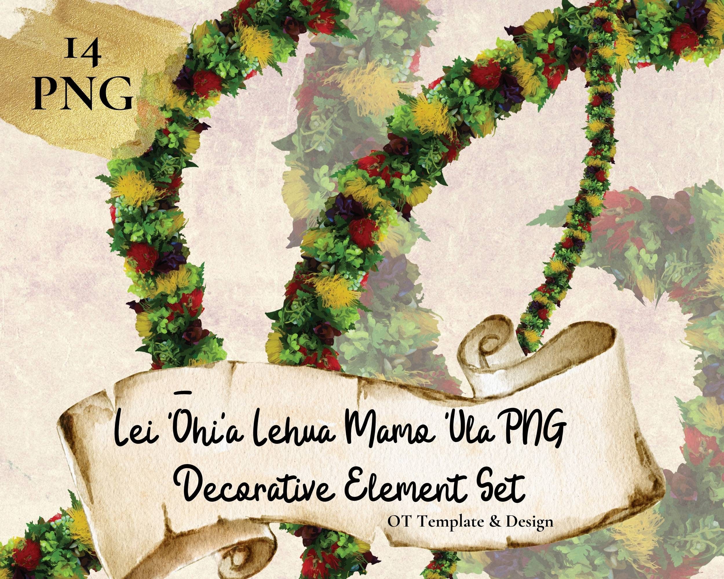 Ohia Lehua Lei, Hawaiian Flower PNG Decorative Element Set, Digital ...