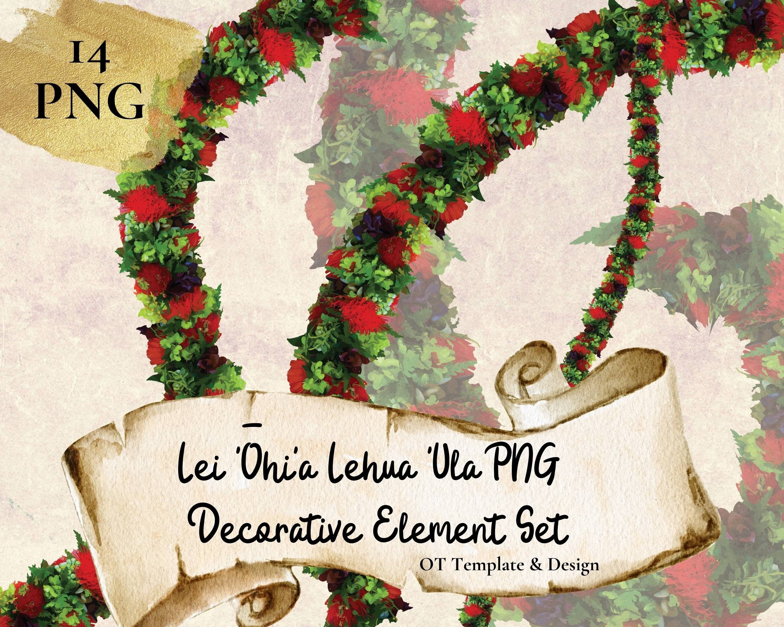 Red Ohia Lehua Lei, Hawaiian Flower PNG Decorative Element Set, Digital ...