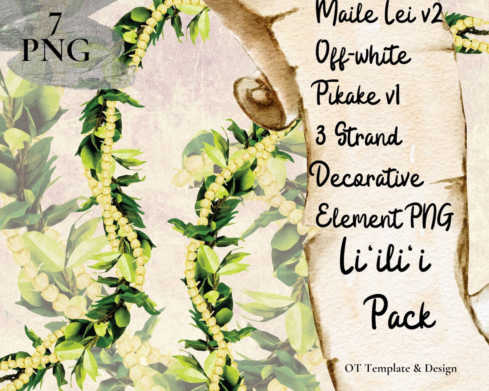 Maile Pikake 3 Strand Lei Flower PNG Decorative Element, Instant ...