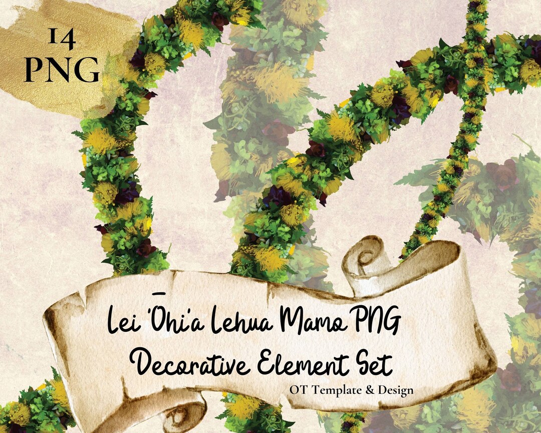 Yellow Ohia Lehua Lei, Hawaiian Flower PNG Decorative Element Set ...