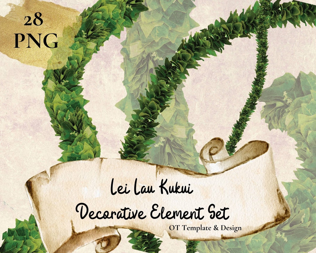 Kukui Leaf Lei, Hawaiian Foliage PNG Decorative Element Set, Digital ...