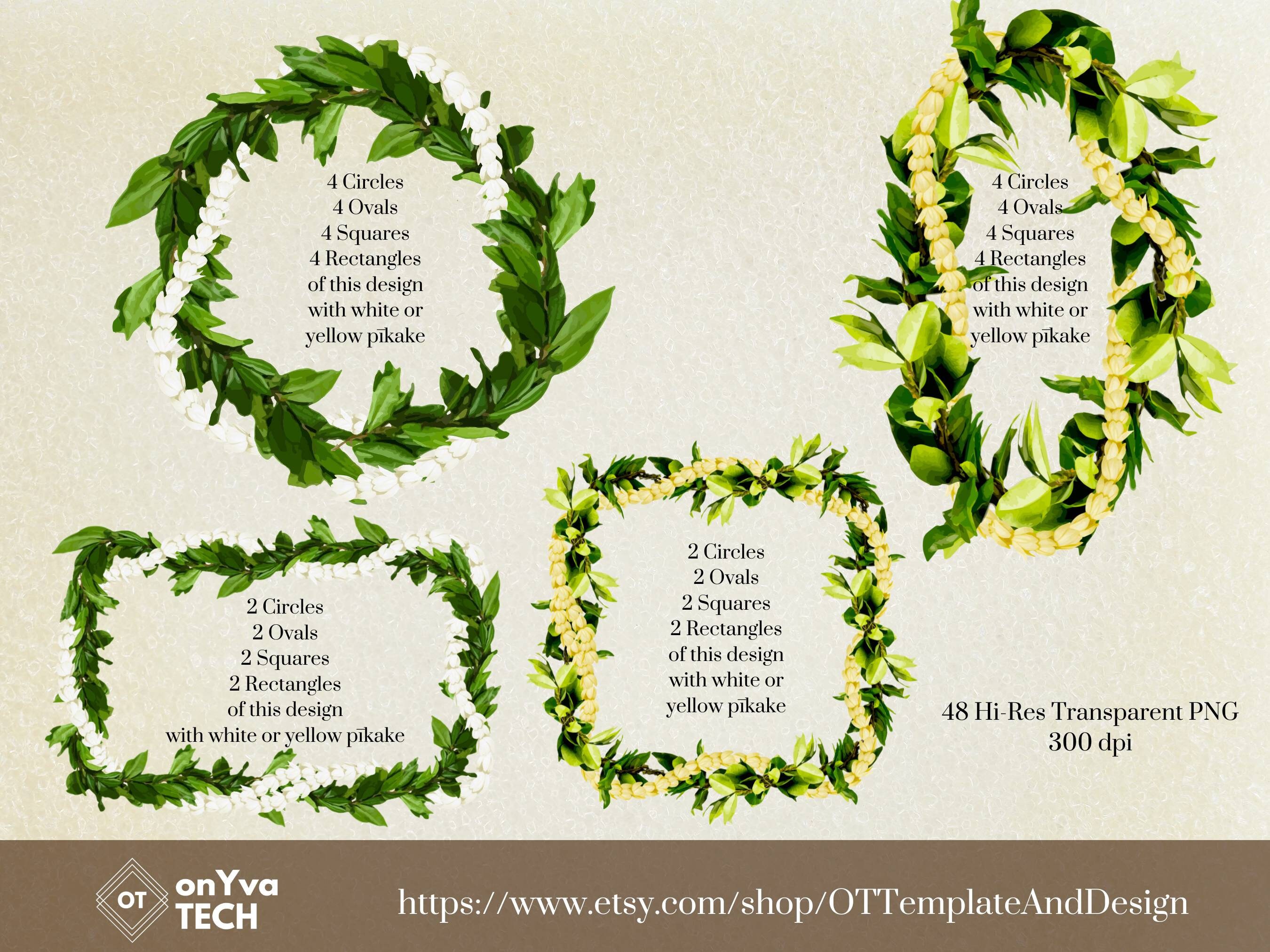 Maile & Pikake Lei 2 Strands Frames PNG Bundle Version 2, Digital ...