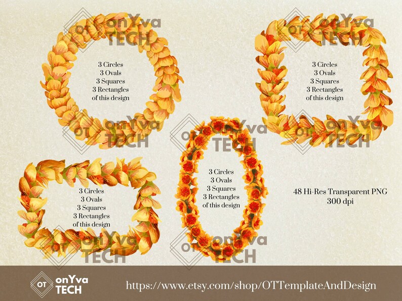 Ilima Lei, Hawaiian Flower Frame PNG Bundle, Digital Instant Download ...