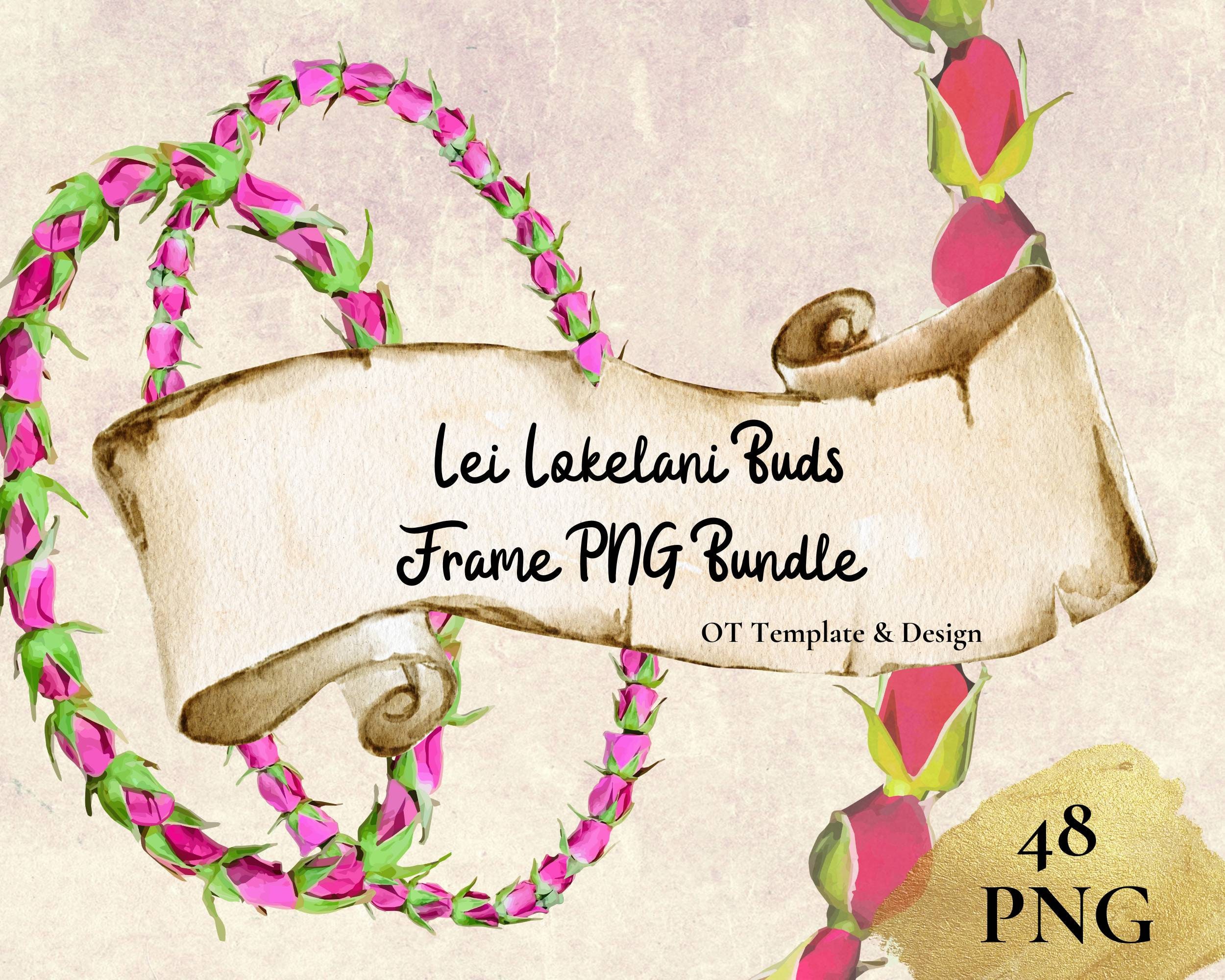 Lokelani Buds Lei, Hawaiian Flower Frame PNG Bundle, Digital Download ...