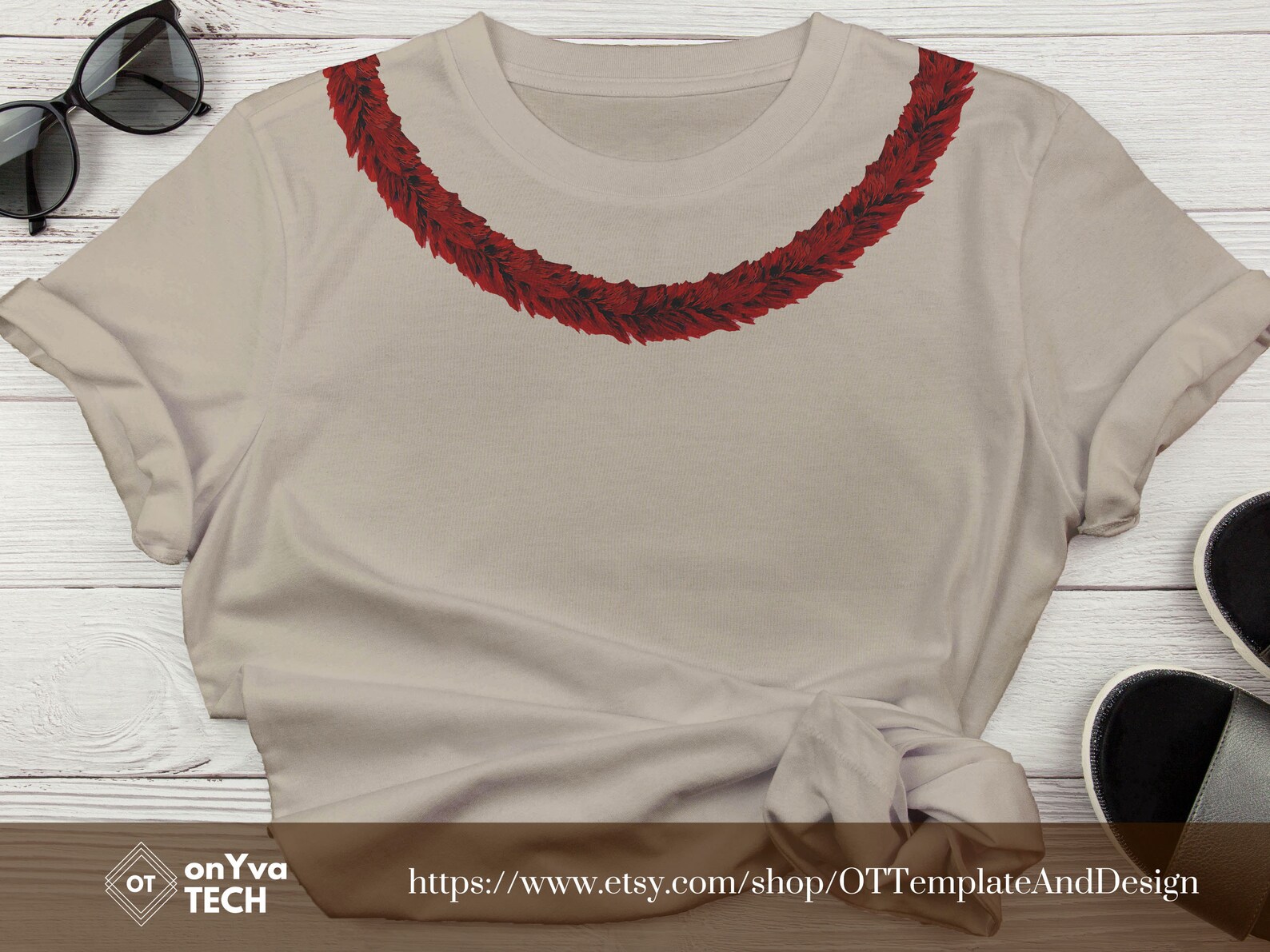 Red Lei Hulu Poepoe Hawaiian PNG Frame Bundle, Digital Instant Download ...