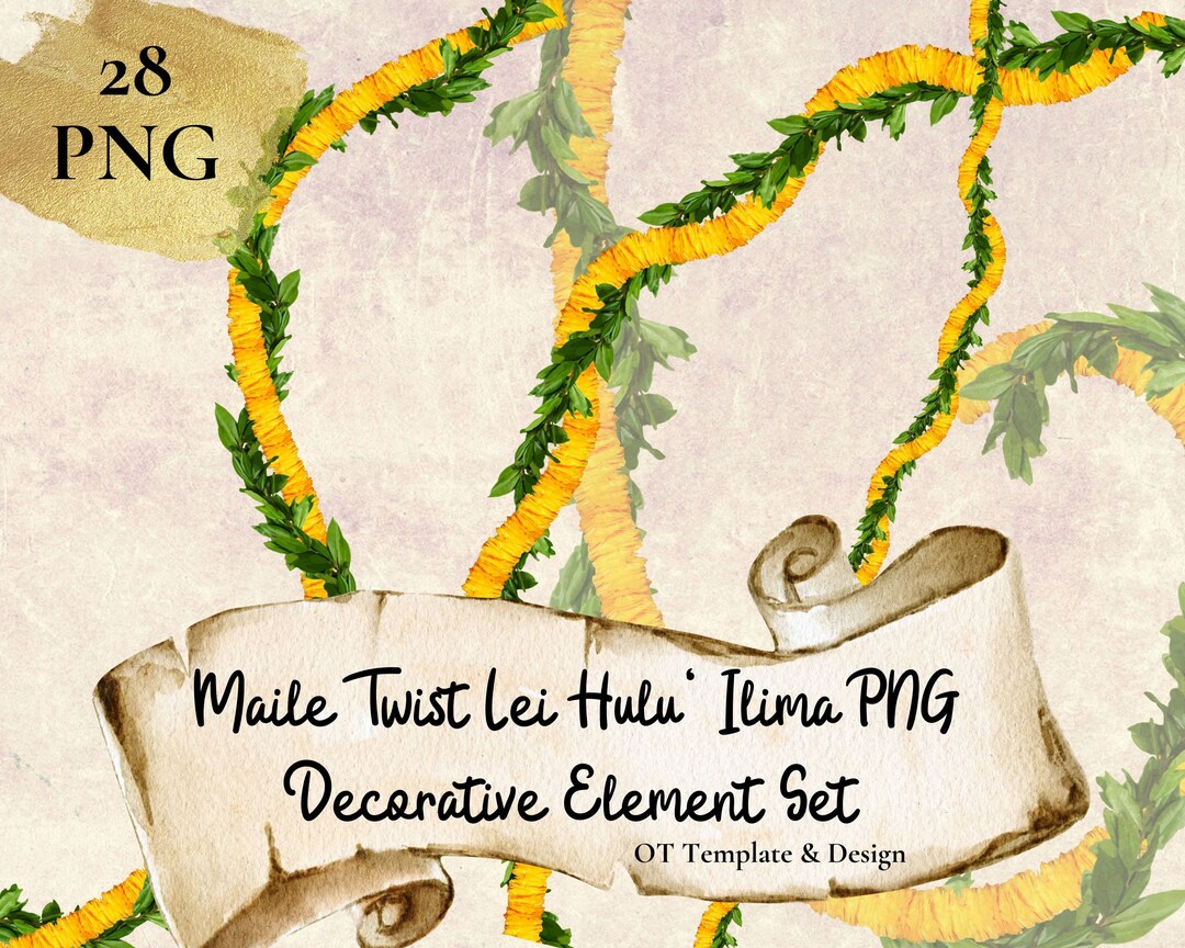Maile Twist Lei Hulu Ilima, Hawaiian Flower PNG Decorative Element Set ...