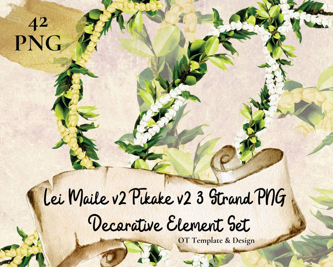 Maile Pikake Lei Twist 3 Strand PNG Decorative Element Set Hawaiian ...