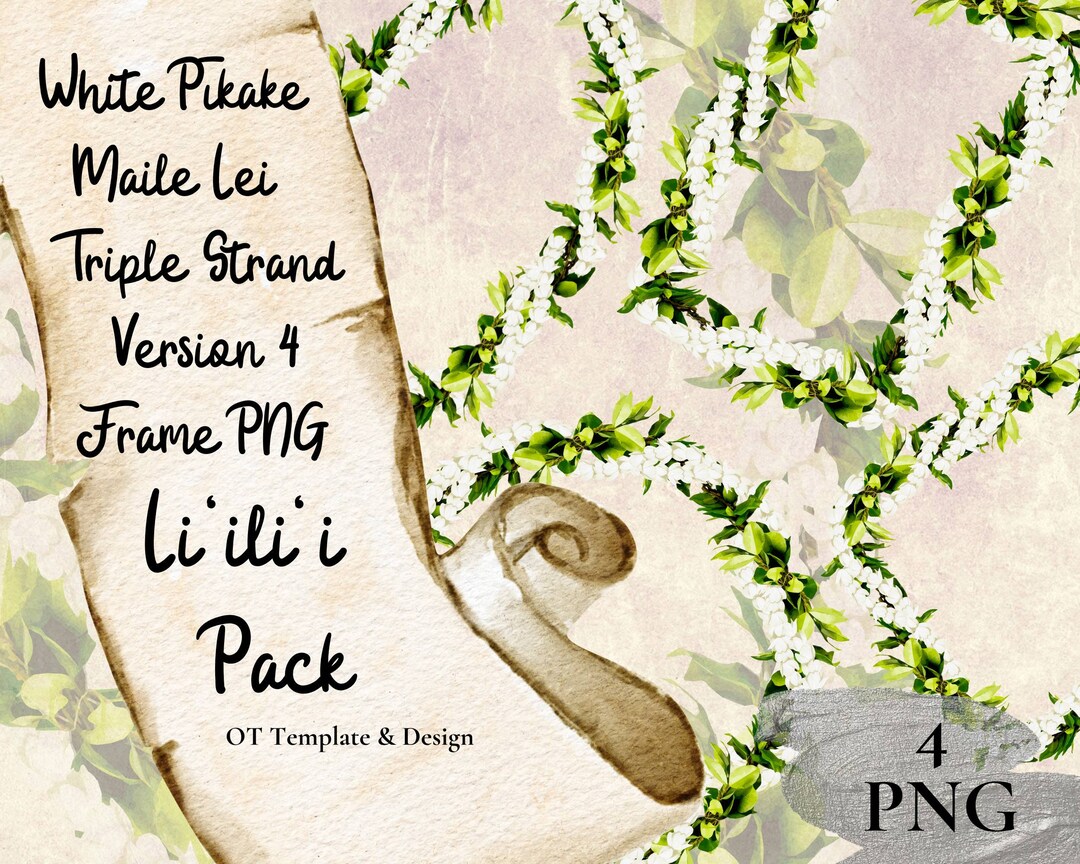 White Pikake Maile Lei Triple Strand Frame PNG V4 Liilii Pack Hawaiian ...