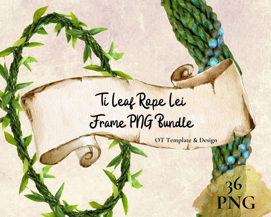 Ti Leaf Rope Lei PNG Frame Bundle, Hawaiian Flower Garland, Oval ...