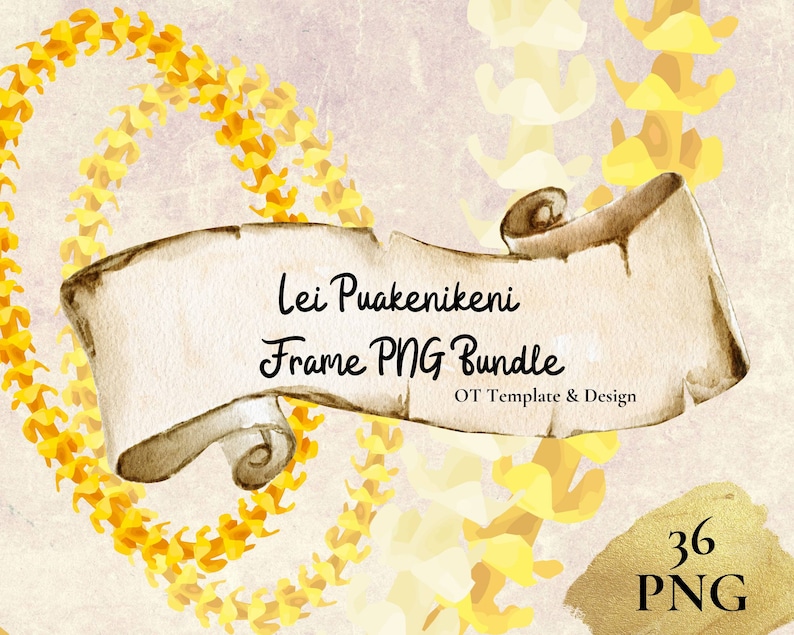 Puakenikeni Lei, White, Yellow and Orange Hawaiian PNG Frame Bundle ...