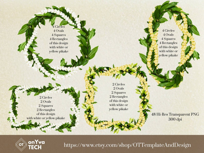 Maile & Pikake Lei 3 Strands Frames PNG Bundle Version 2, Digital ...