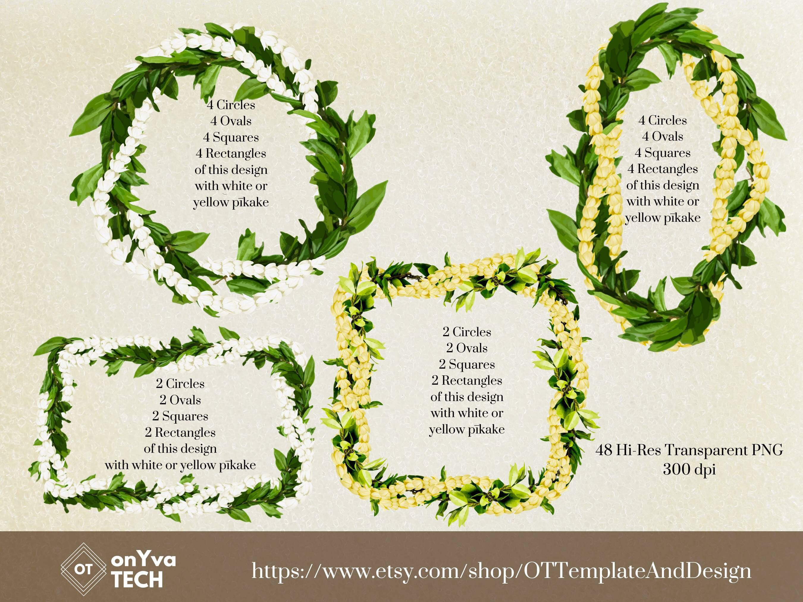 Maile & Pikake Lei 3 Strands Frames PNG Bundle Version 2, Digital ...