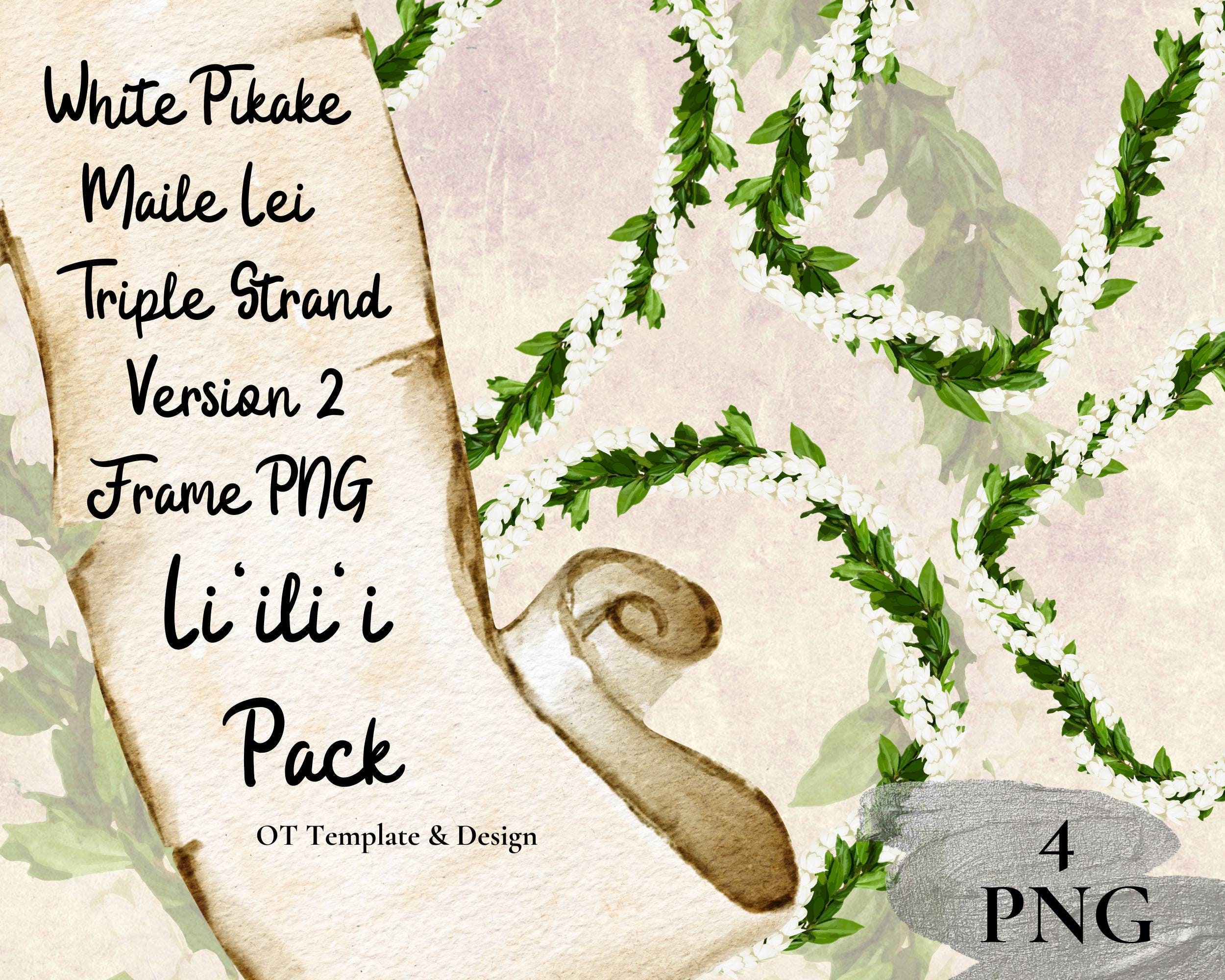 White Pikake Maile Lei Triple Strand Frame PNG V2 Liilii Pack Hawaiian ...
