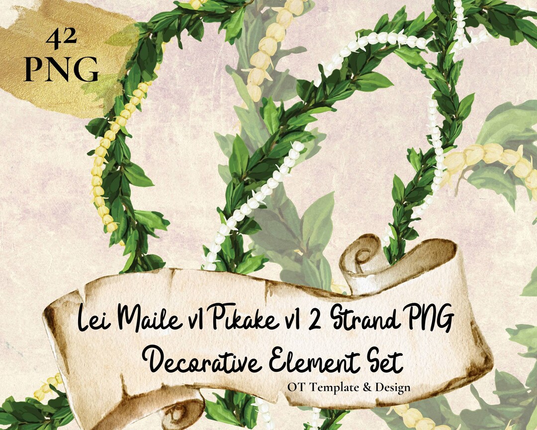 Maile Pikake Lei Twist 2 Strand PNG Decorative Element Set Hawaiian ...