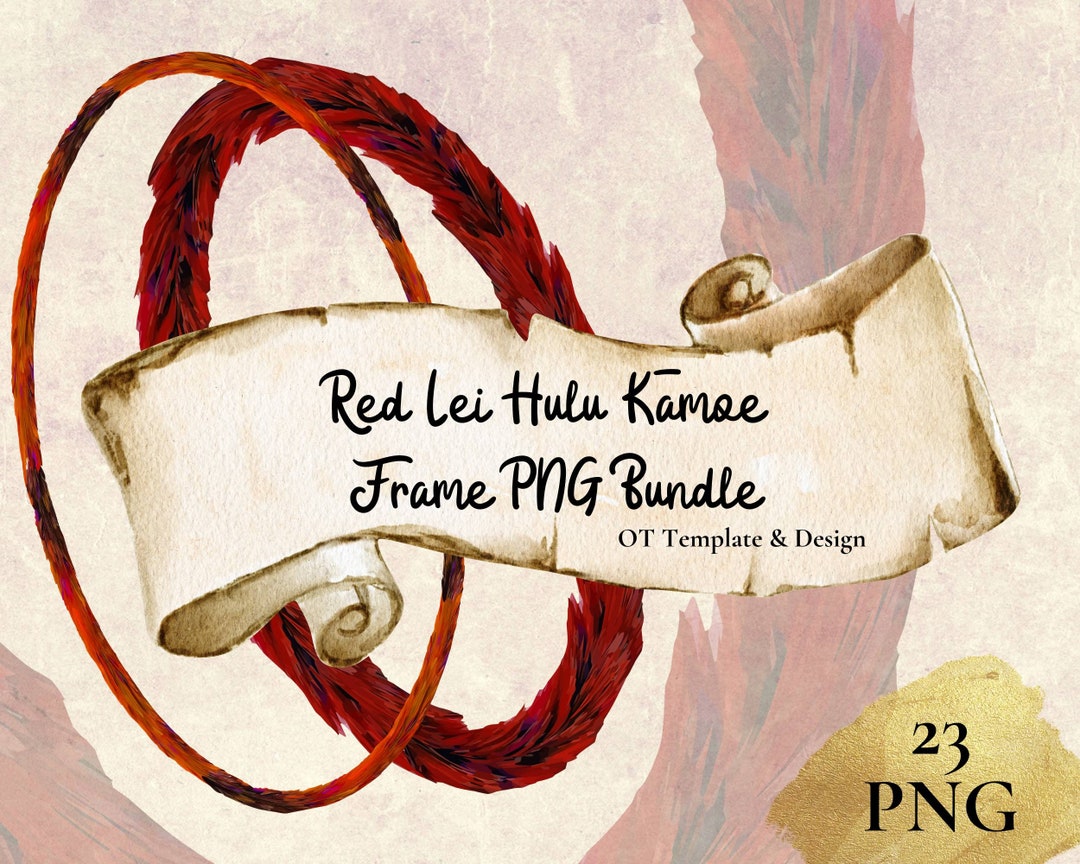 Red Lei Hulu Kamoe Hawaiian PNG Frame Bundle, Digital Instant Download ...