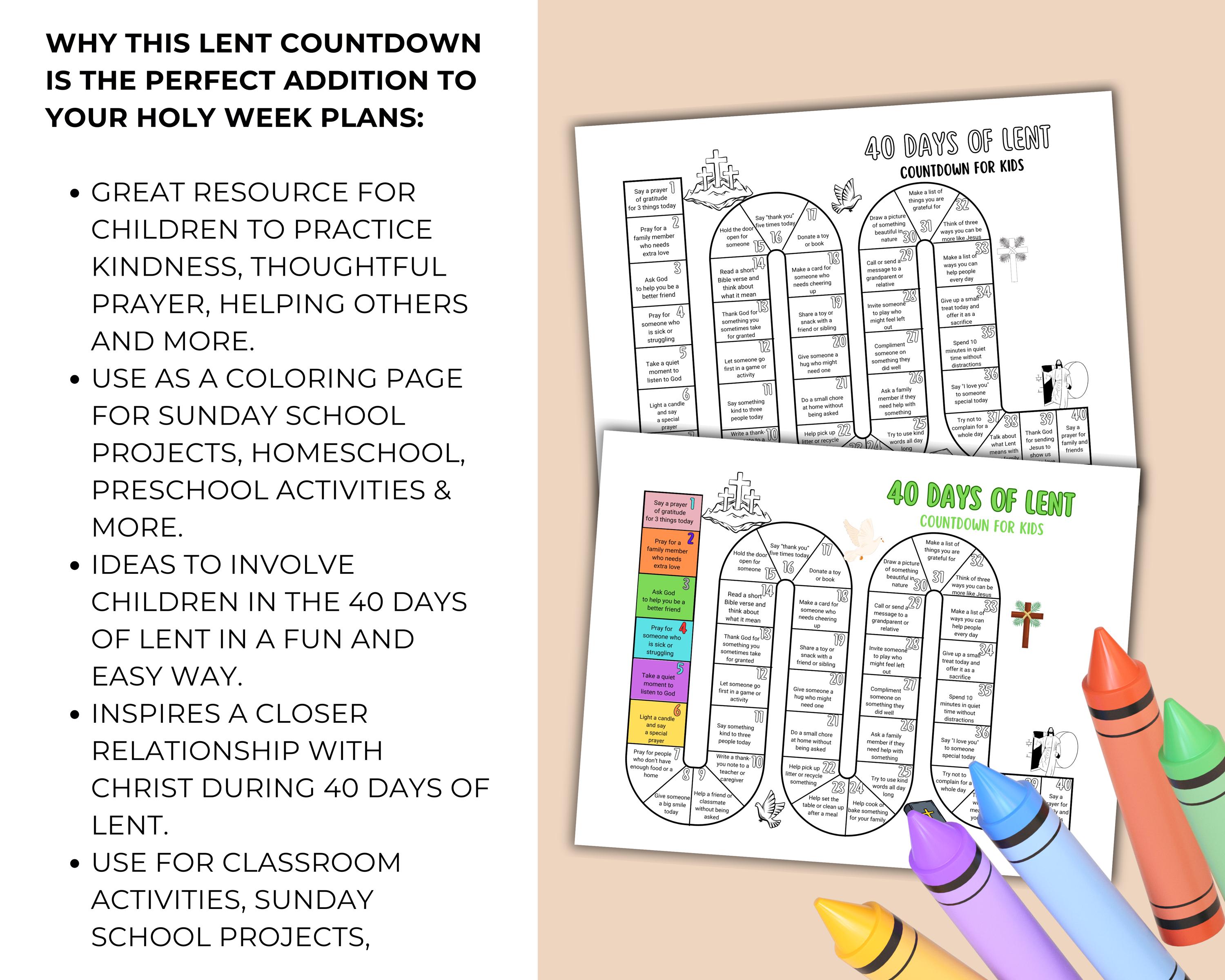 Lent Calendar for Kids, Family Lent Countdown, Catholic Lenten ...