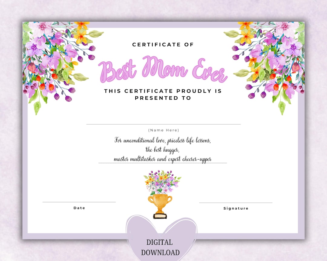 Best Mom Ever Award, Mother's Day Certificate, Mom Award, Mother's Day ...